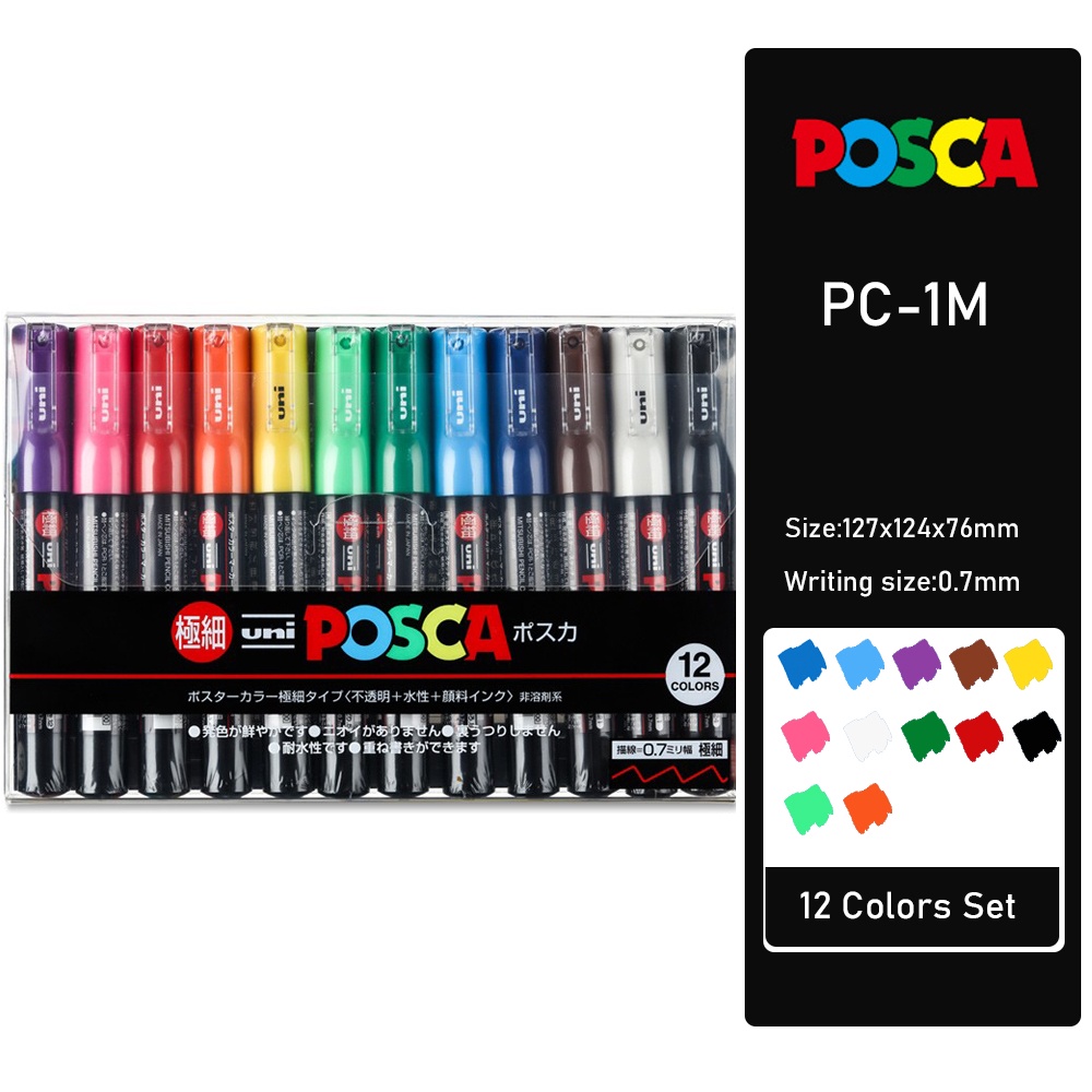 Uni Posca Paint Marker Pens Set PC-1M 3M 5M Punto Extra Fino/Medio 7/8 ...