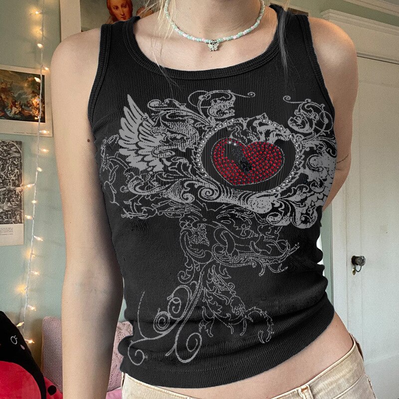 Ropa Vintage Y2k Para Mujer , Corsé Corto Top , Camiseta Gótica Emo ...