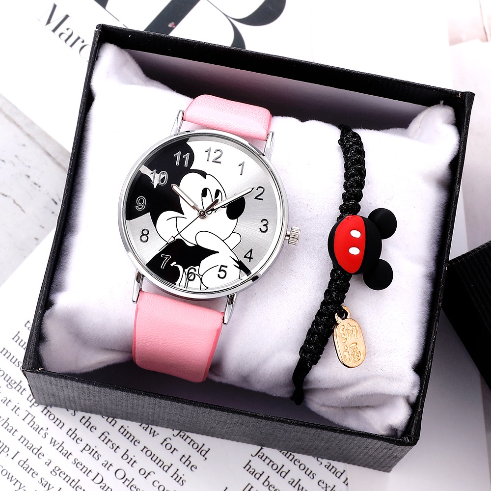 2 Piezas : Reloj De Cuero Para Mujer , Pulsera De Dibujos Animados ...