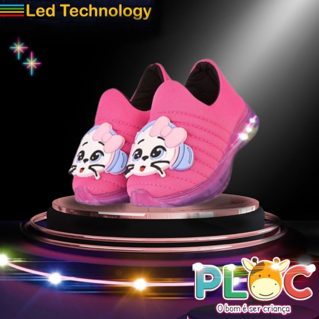 LED37 PLOC Bebé Led Tinis-Rosa GATINHA Con FONE Menina Calce Fácil ...