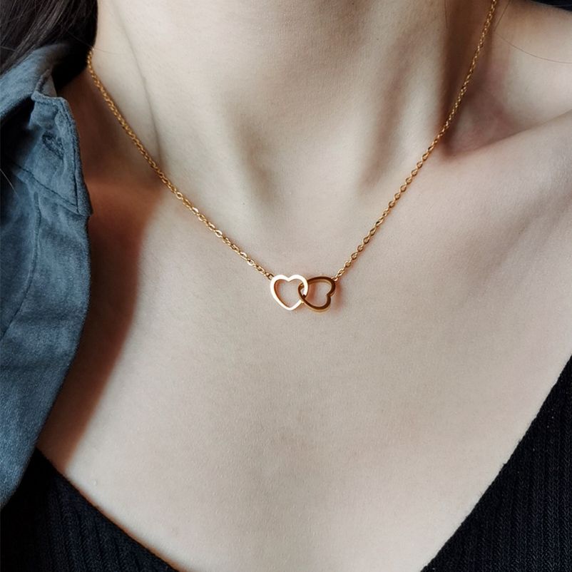 MYM Collares De Doble Corazón Para Mujeres Creativo Simple Anillo De ...