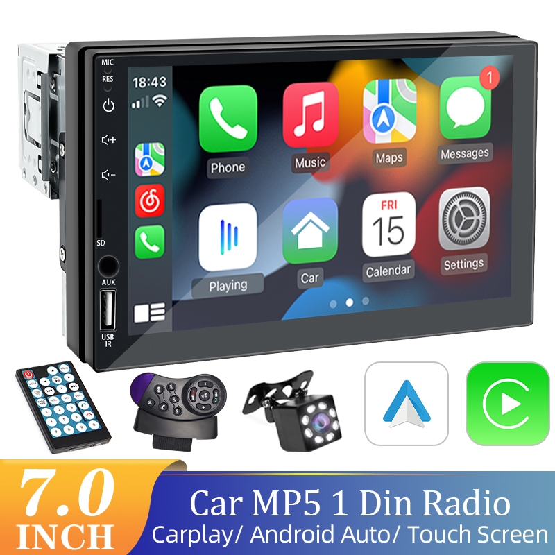 Carplay Multimedia Central 1 Din 7 Pulgadas MP5 Bluetooth USB/AUX/TF Mirrorlink Con Pantalla ...