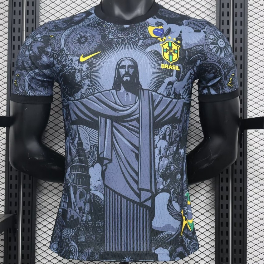 Polera De Fútbol 2024 Brasil Cristo Redentor Para Hombre Negra Versión ...