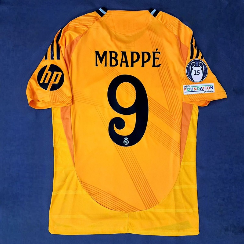[Versión Jugador] Real Madrid 2024 25 Visita Naranja Polera De Fútbol Mbappe Vini Bellingham ...