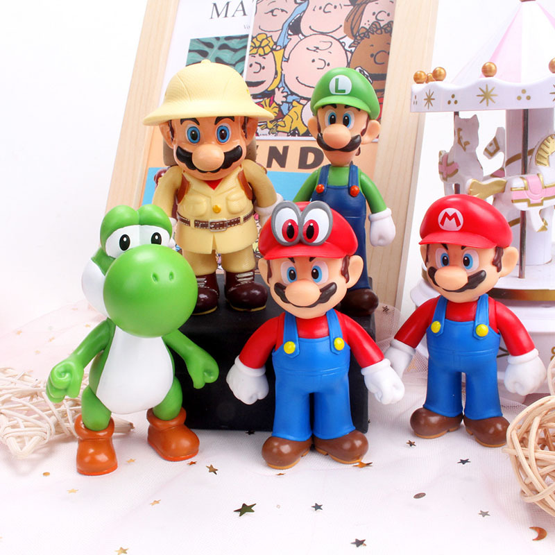5Pcs 9.5cm Super Mario Bros Anime Figura Luigi Y Yoshi Hongo Kawaii ...