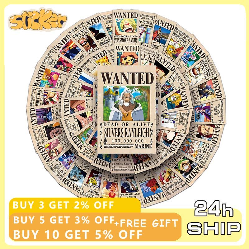 100pcs Anime One Piece Wanted Posters Stickers Luffy Zoro Dibujo ...