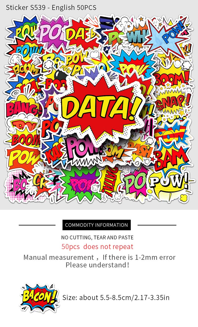 50pcs BAM POW WOW BOOM Explosión Estilo Nube Dibujo Animado Inglés ...