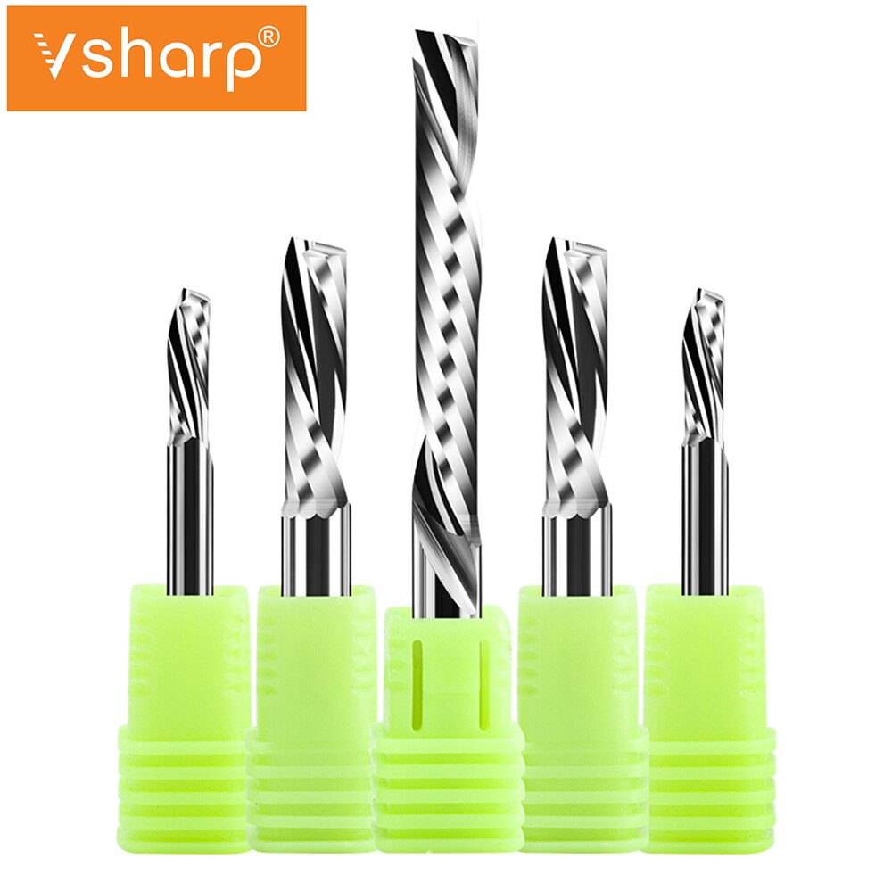 Vsharp 6mm Shank AAA Izquierda Espiral Fresa Corte Abajo Una Flauta Router Bit CNC End Mill ...
