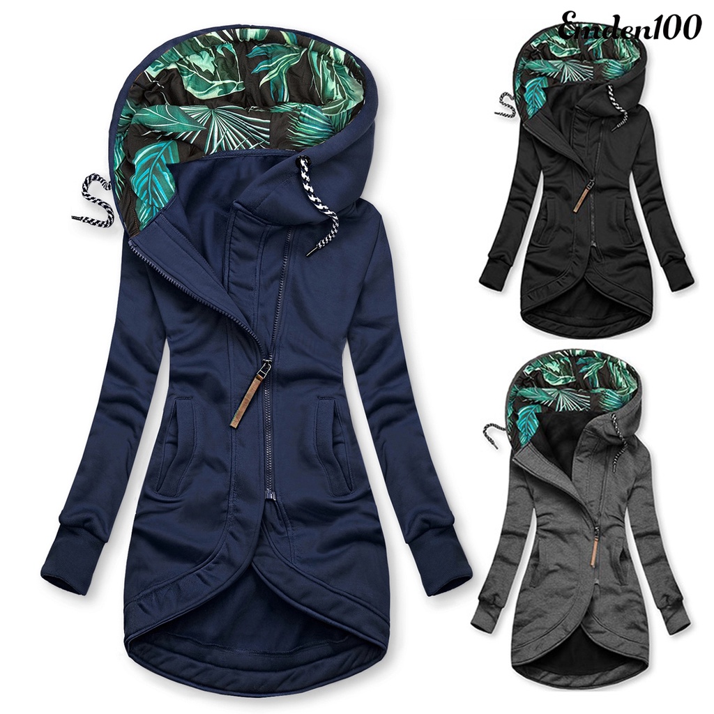 Mujer Abrigo Hojas Impresión Con Capucha Larga Chaqueta De Invierno ...