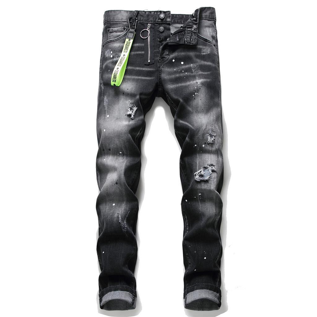 Otoño Invierno Nuevo Estilo Ripped Splash Paint Hombres Slim-Fit Patch ...