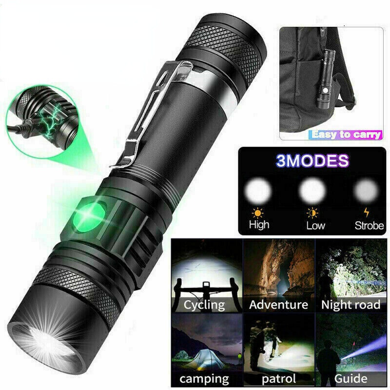 Súper Brillante 120000LM LED Linterna Táctica clip Zoom Patrullando ...