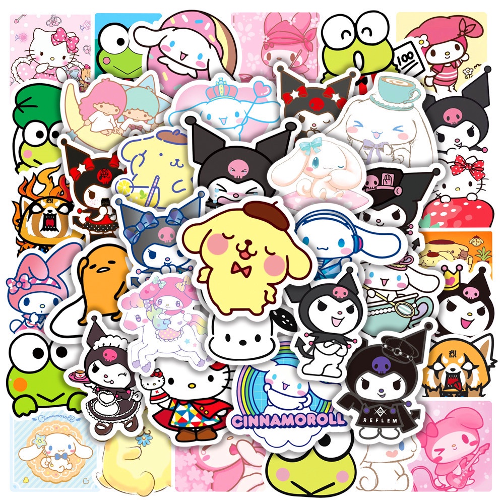 50pcs Lindo Sanrio Stickers Hello Kitty Kuromi Mi Melodía Sticker De ...