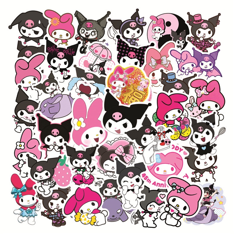 50pcs Lindo Sanrio Stickers Hello Kitty Kuromi Mi Melodía Sticker De ...