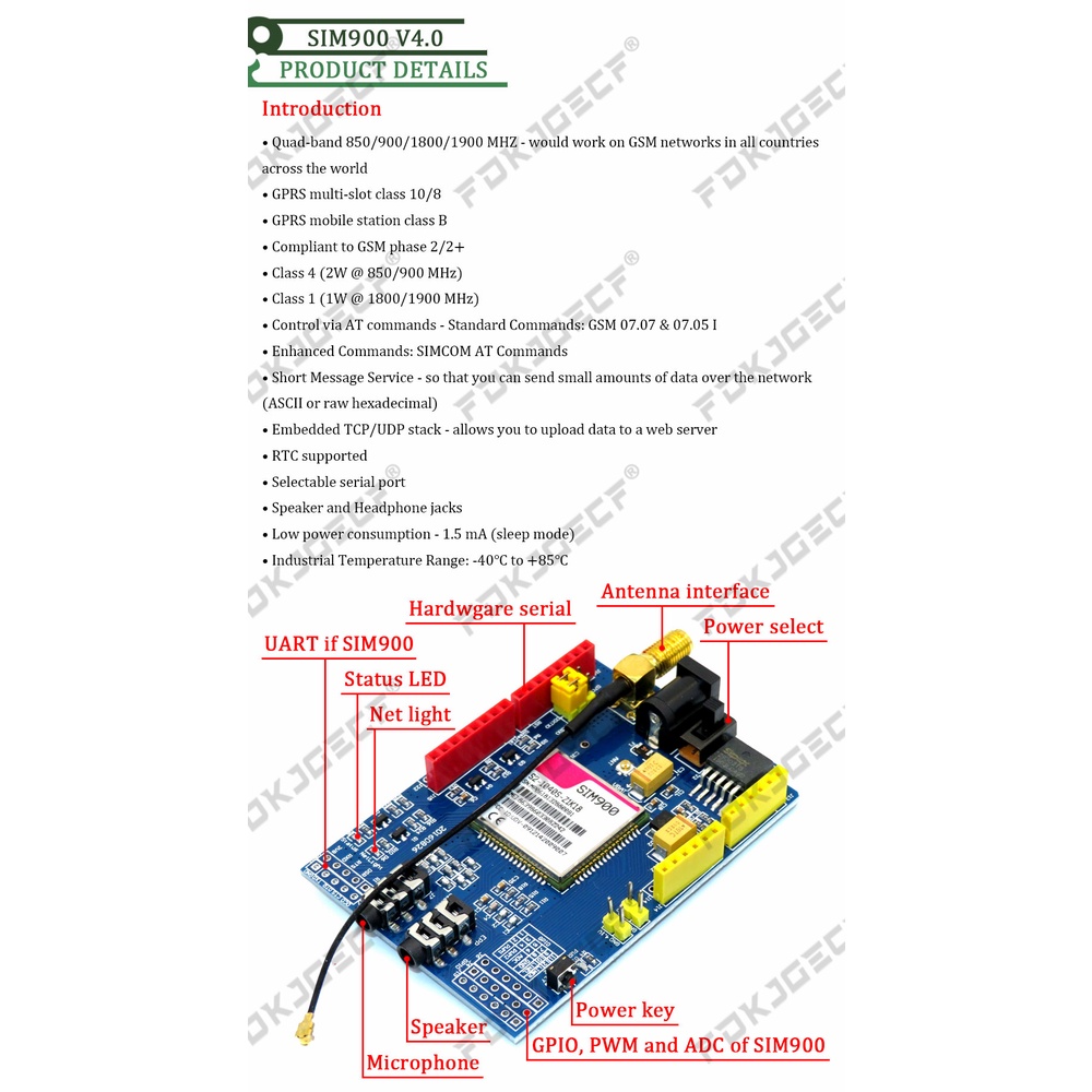 SIM900A SIM900 MINI V4.0 Módulo De Transmisión De Datos Inalámbricos ...