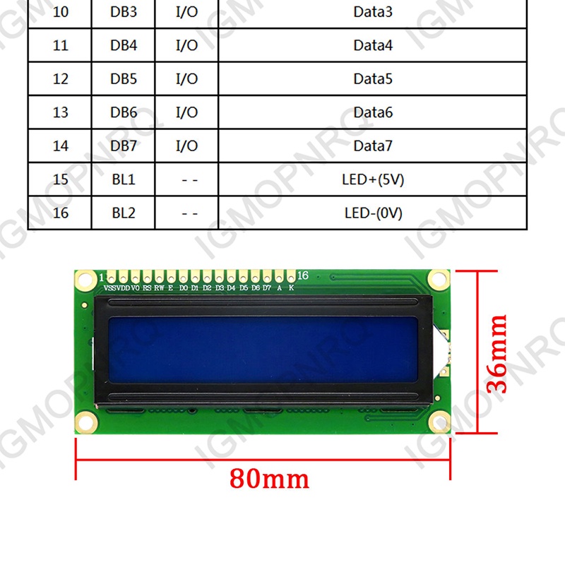 Lcd1602 1602 Módulo Lcd Azul Amarillo Pantalla Verde 16x2 Personaje