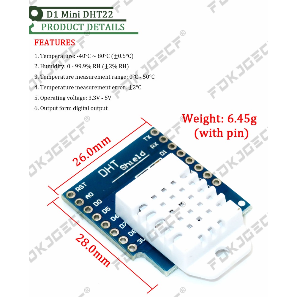 DHT22 Pro Shield Para WEMOS D1 Mini DHT22 Módulo De sensor digital De Temperatura Y Humedad De ...