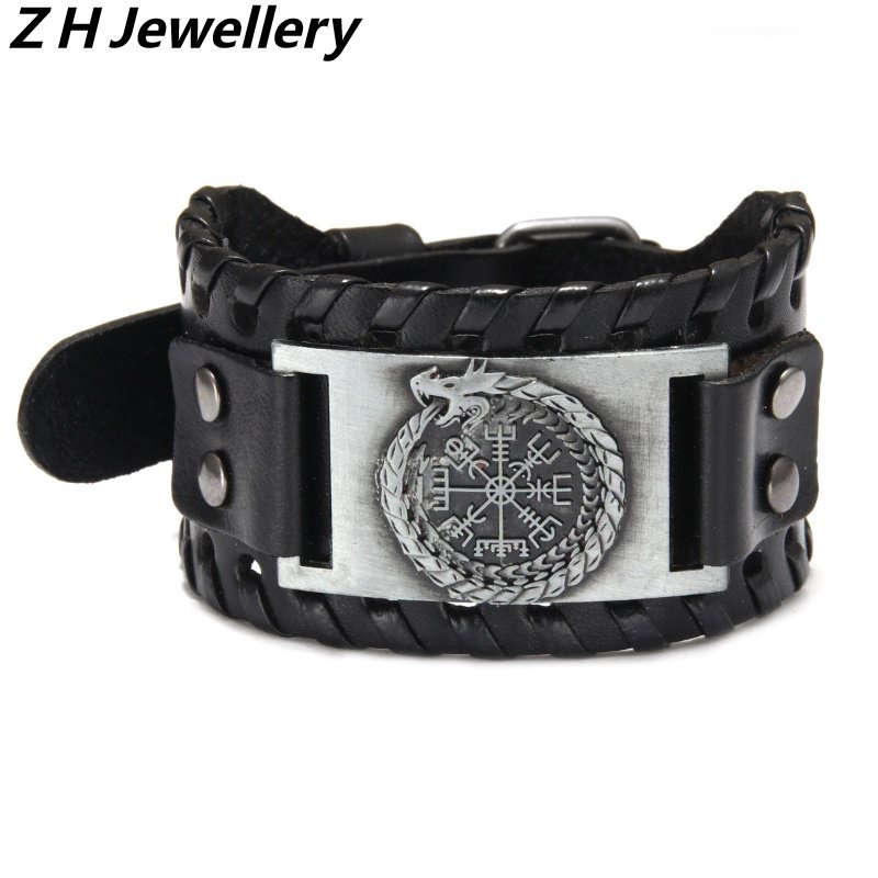 [Joyería Z H] Viking Hip Hop Rock Hombres Moda Cuero Dragón Pulsera ...