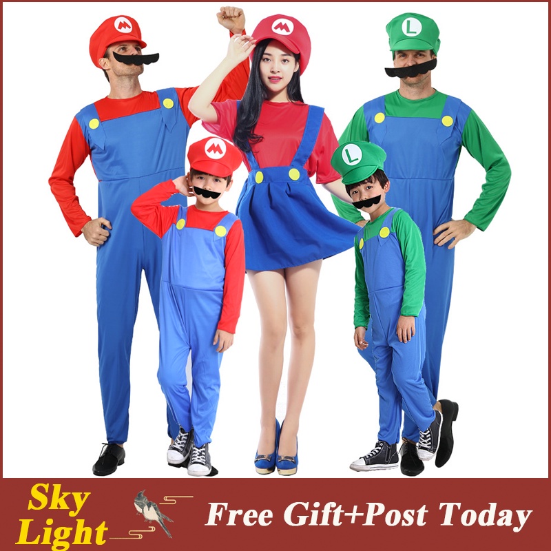 Super Mario Bros Cosplay Conjunto De Disfraces Adultos Niños Ropa Mono ...
