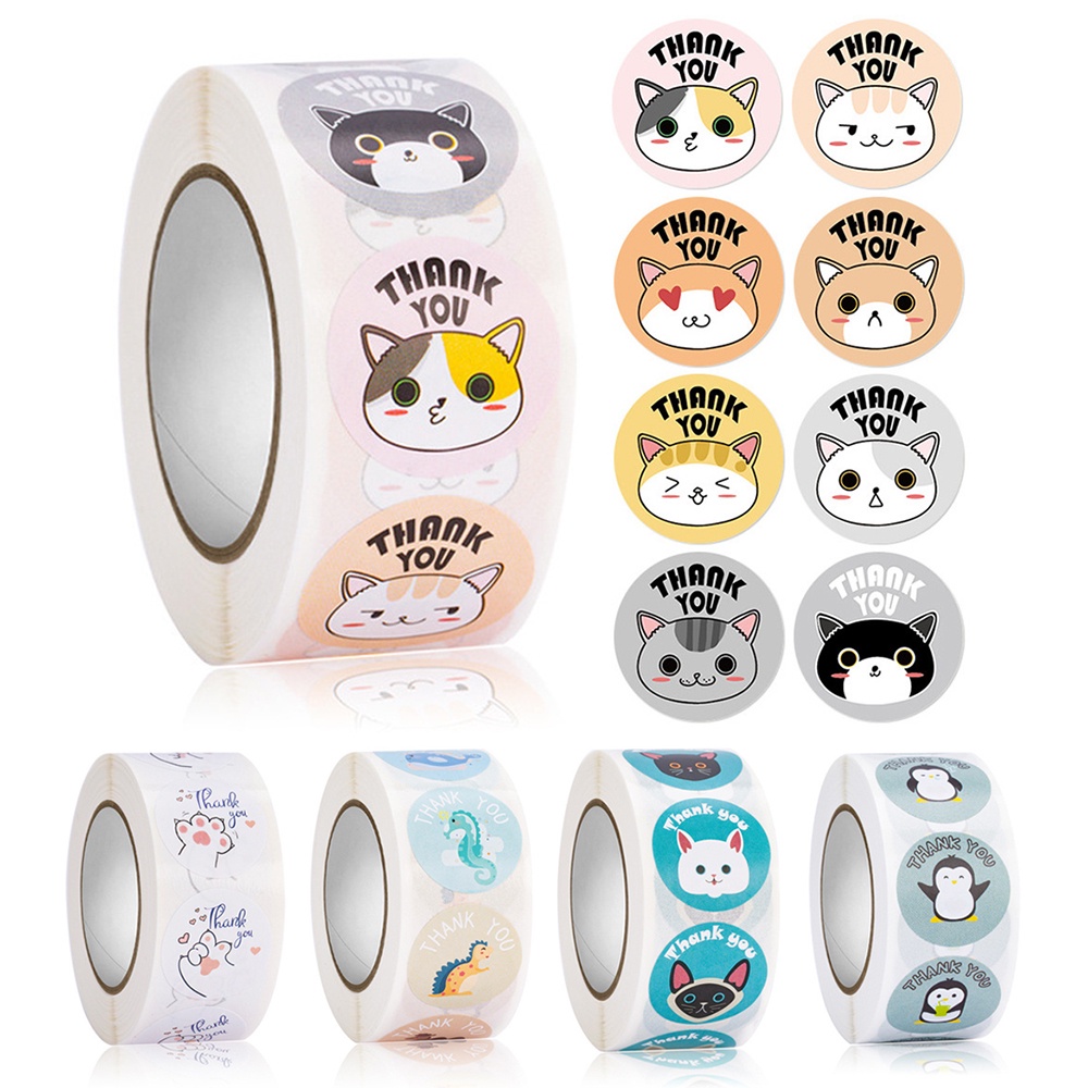 500 Unids/Rollo Stickers De Agradecimiento De Animales De Dibujos ...