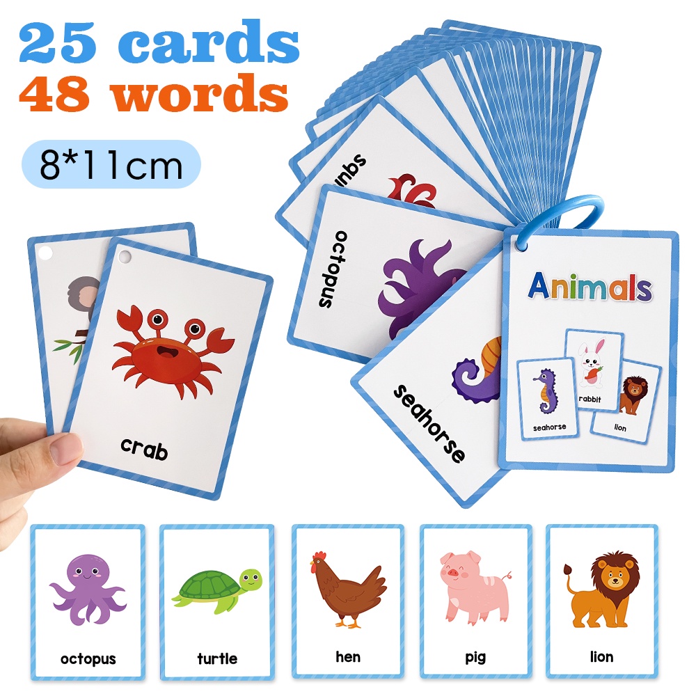 25 Tarjetas Animales Montessori De Aprendizaje Palabras En Inglés ...