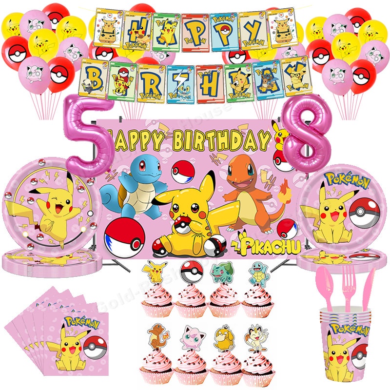 Pikachu Niñas Tema Rosa Decoración De Cumpleaños Bolsillo Monstruo ...