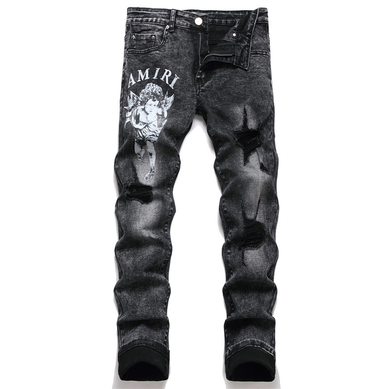 Listo Stock Nuevo Estilo 2023 Otoño Punk Hombres Jeans Bordado Rasgado ...