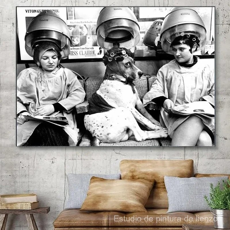 Blanco y Negro Vintage Europa salón de belleza cartel impresiones perro ...