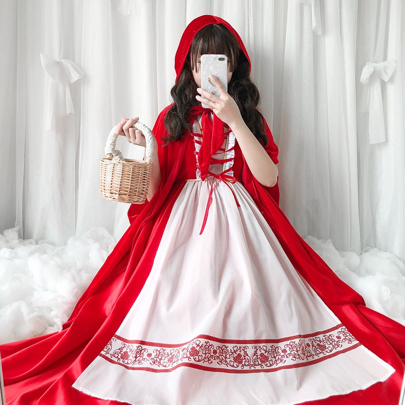 Halloween Caperucita Roja Capa De Bruja Falda Larga Cos Etapa Drama Disfraz Lobo Abuelita Adulto