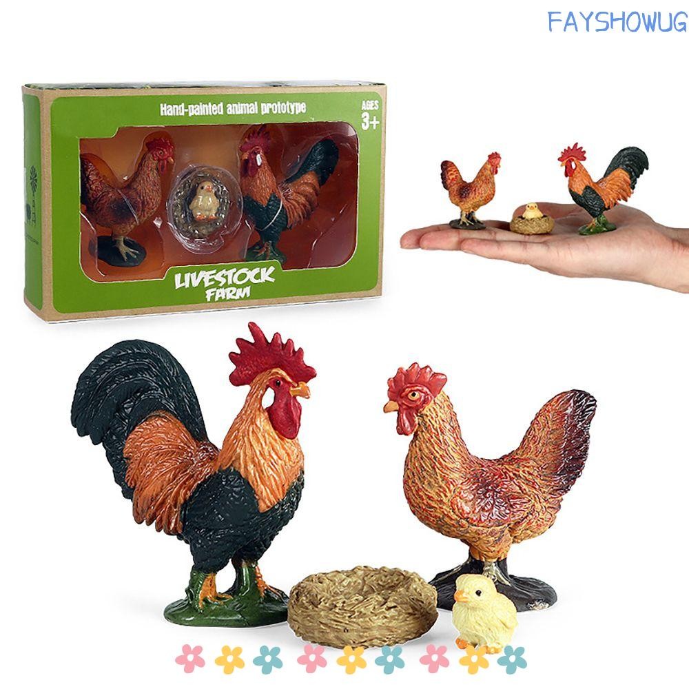 FAYSHOW Modelos De La Familia De Pollos Cognición De Los Niños Figuras Realistas De Aves De ...