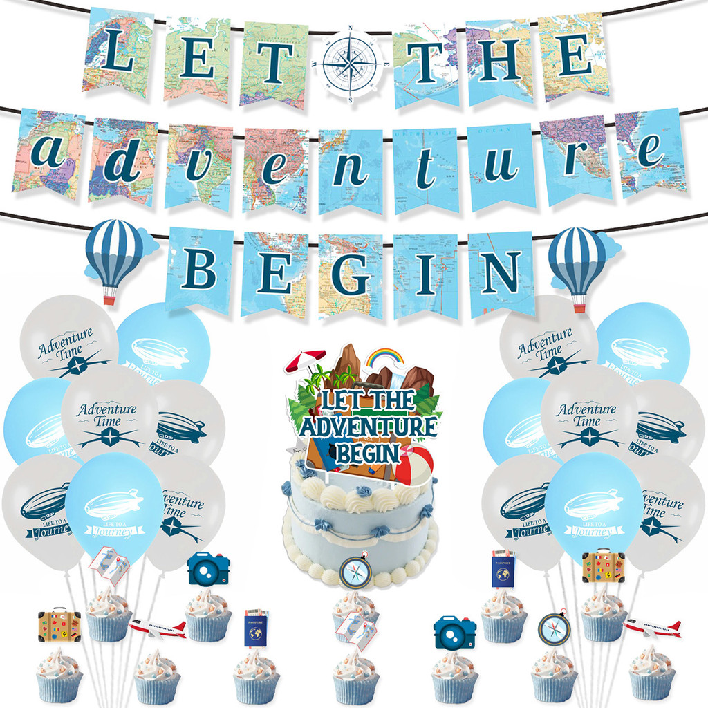 Bandera Temática De Viaje Globo Cake topper Aventura Espera Bon Voyage ...