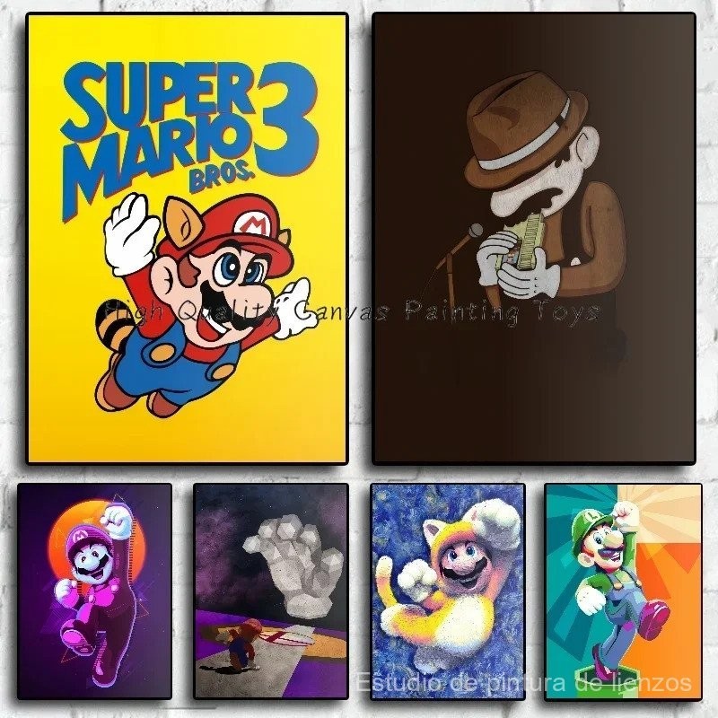 Super Mario Bros Figuras Juegos De Dibujos Animados Lienzo Luigi Bowser ...