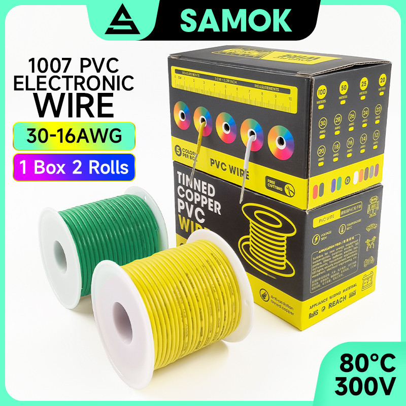 2 Rollos 2 Colores/Caja 1007 PVC Alambre Electrónico 30-16 AWG Cobre Estañado Gancho OK De ...