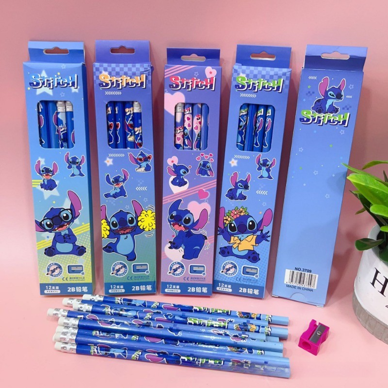 12pcs Stitch HB Lápices Anime Lilo & De Dibujos Animados Rodillo Caja ...