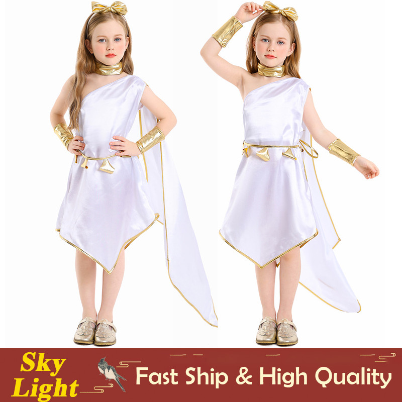 Cleopatra Antigua Grecia Diosa Vestido Blanco Para Niños Niña Halloween Cosplay Disfraz Roma ...