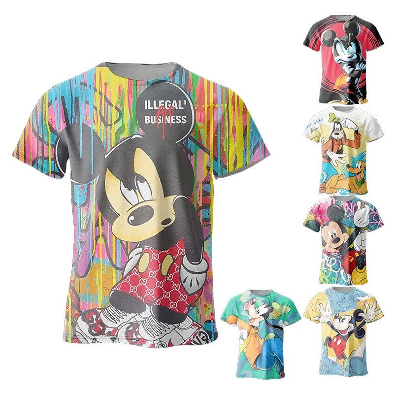 Verano Disney Polera De Los Niños Mickey Mouse Imprimir Harajuku 3D Impreso De Manga Corta Niñas ...