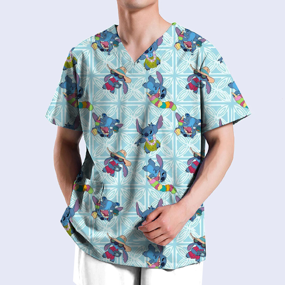 Disney Stitch Imprimir Hospital Enfermería Cirugía Scrubs Tops Hombres ...