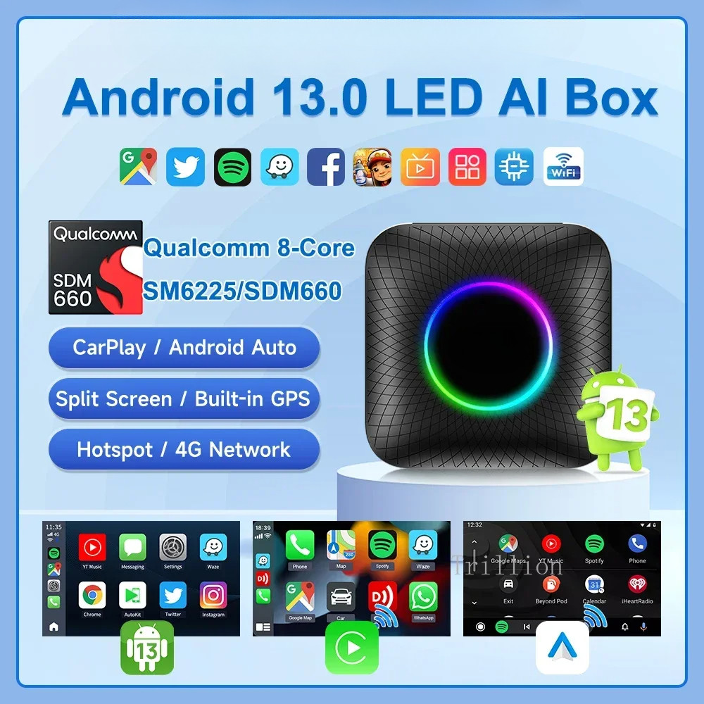 CarPlay Ai TV Box Android 13 SDM660 Inalámbrico Auto 4G LTE Smart Car Play Streaming Para ...