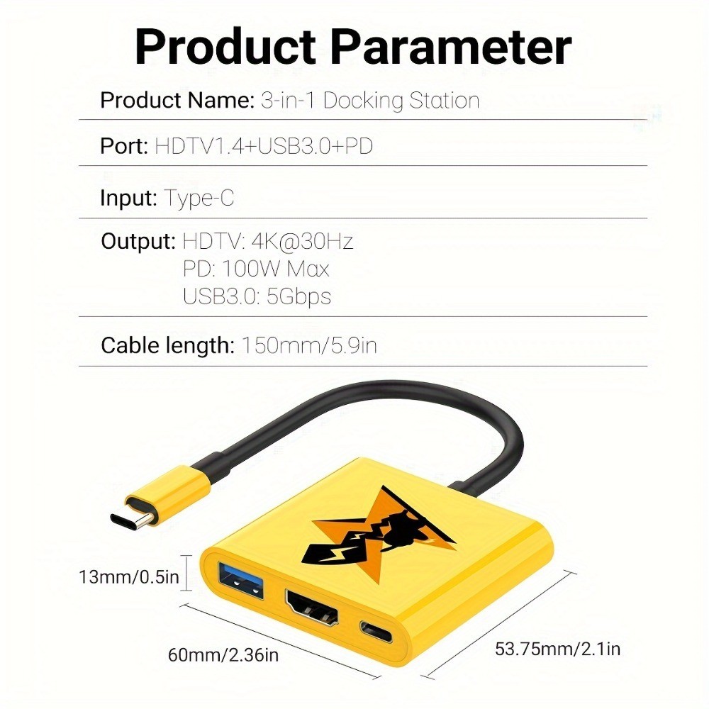 Para Nintendo Switch Pokemon Pikachu TV Dock Station , 3 En 1 Hub ...